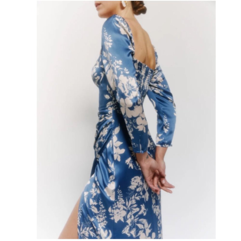 Reformation Gloriana Silk Dress In Cyanotype - Gem